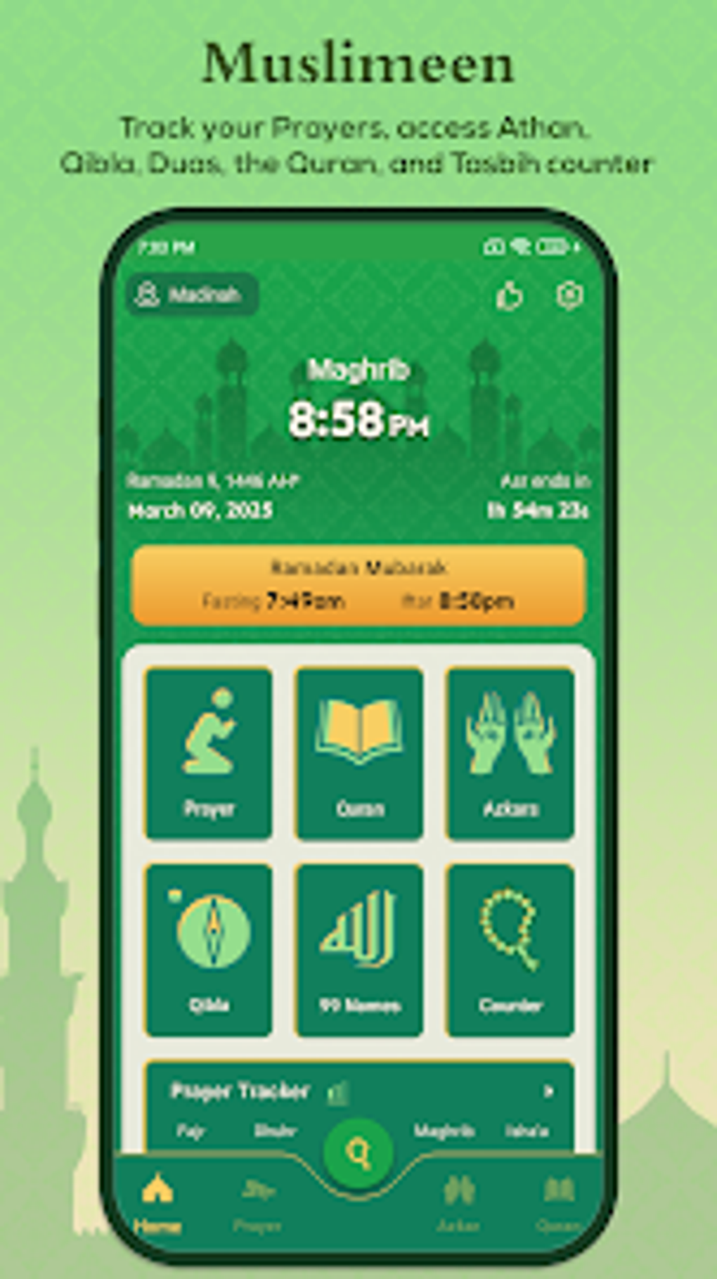 Android için Muslimeen: Prayer Times Quran - İndir