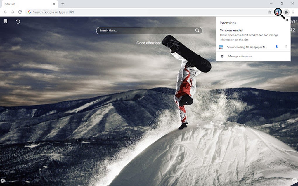 Snowboarding 4K Wallpaper New Tab para Google Chrome - Extensión Descargar