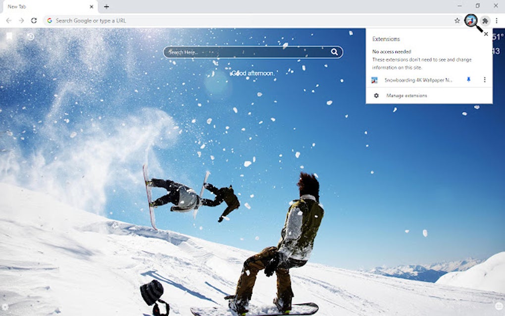 Snowboarding 4K Wallpaper New Tab para Google Chrome - Extensión Descargar