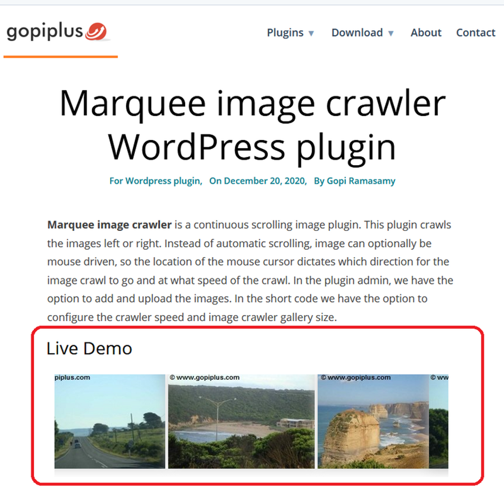 Marquee image crawler para WordPress - Descargar