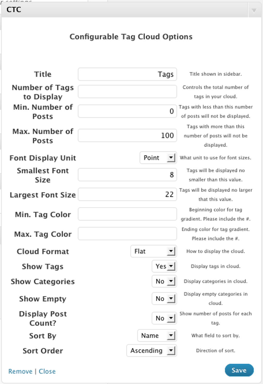 Configurable Tag Cloud CTC for WordPress - Download