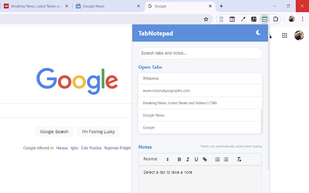 TabNotepad for Google Chrome - Extension Download