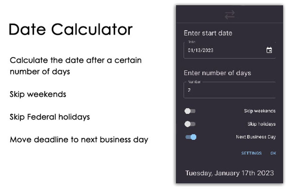 Date Calculator สำหรับ Google Chrome - ส่วนขยาย ดาวน์โหลด