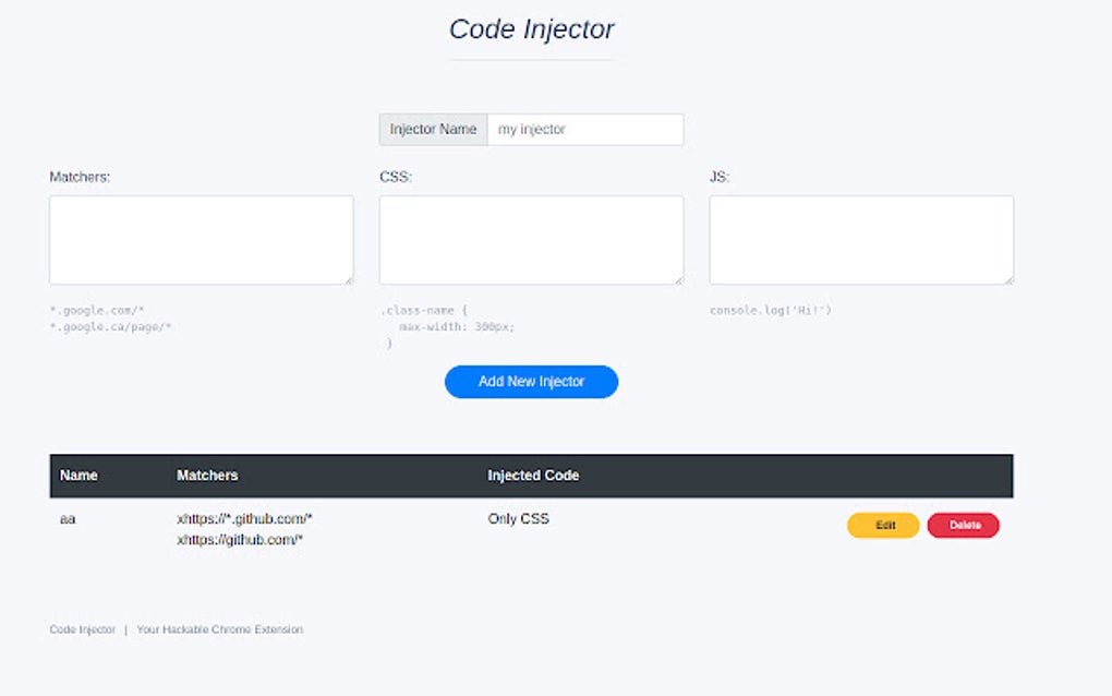 Code Injector for Google Chrome - Extension Download