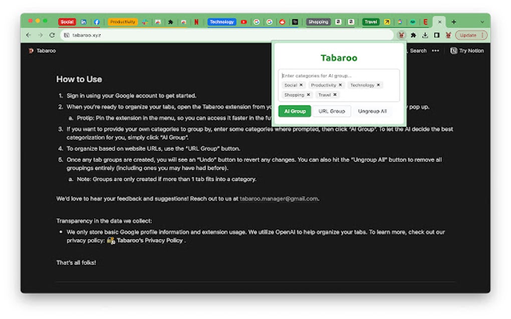 Tabaroo: AI Tab Manager Google Chrome 용 - 확장 프로그램 다운로드