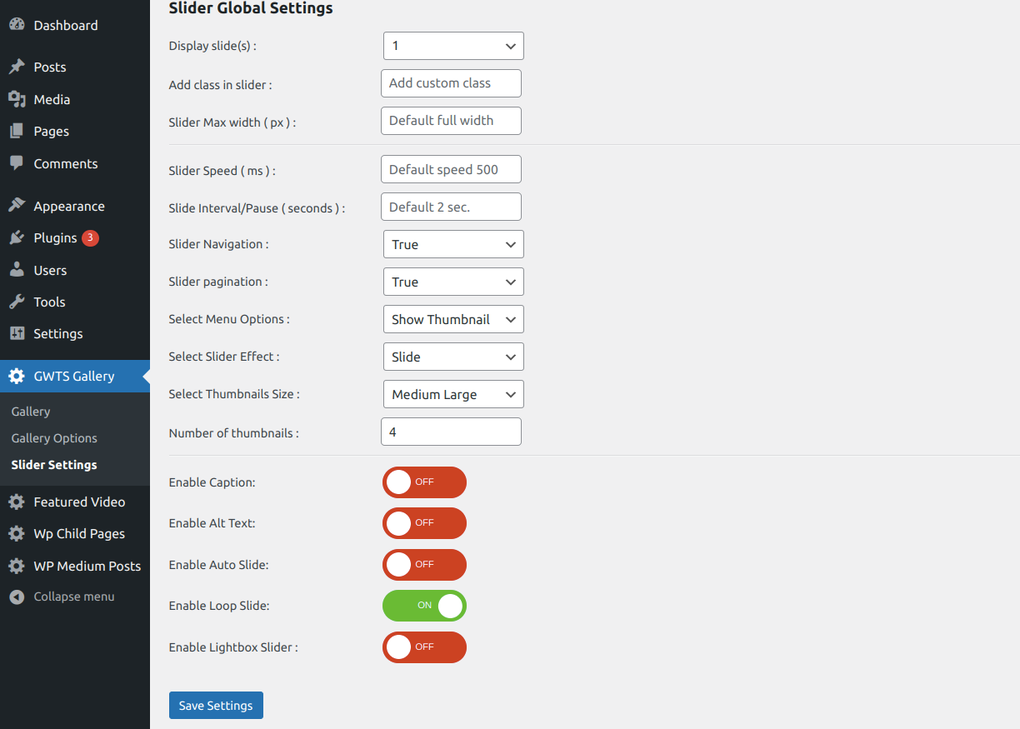 Gallery with thumbnail slider for WordPress - Download