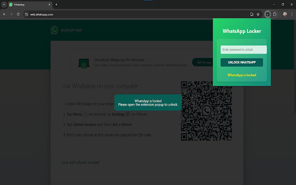 WhatsApp Web Locker Google Chrome 용 - 확장 프로그램 다운로드