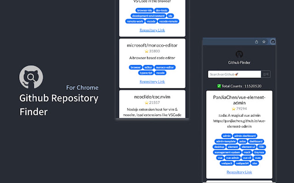 Github Finder Google Chrome 용 - 확장 프로그램 다운로드