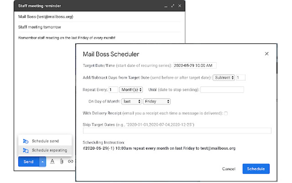 Mail Boss Scheduler for Gmail para Google Chrome - Extensión Descargar
