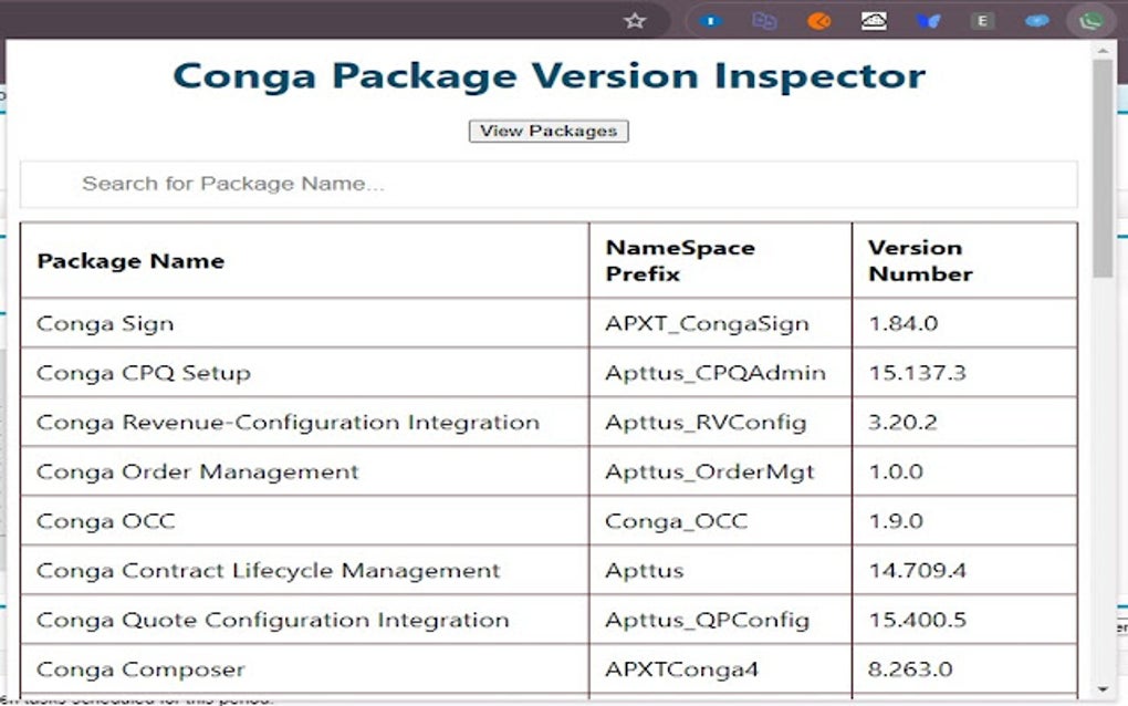 Conga Package Version Inspector for Google Chrome - Extension Download