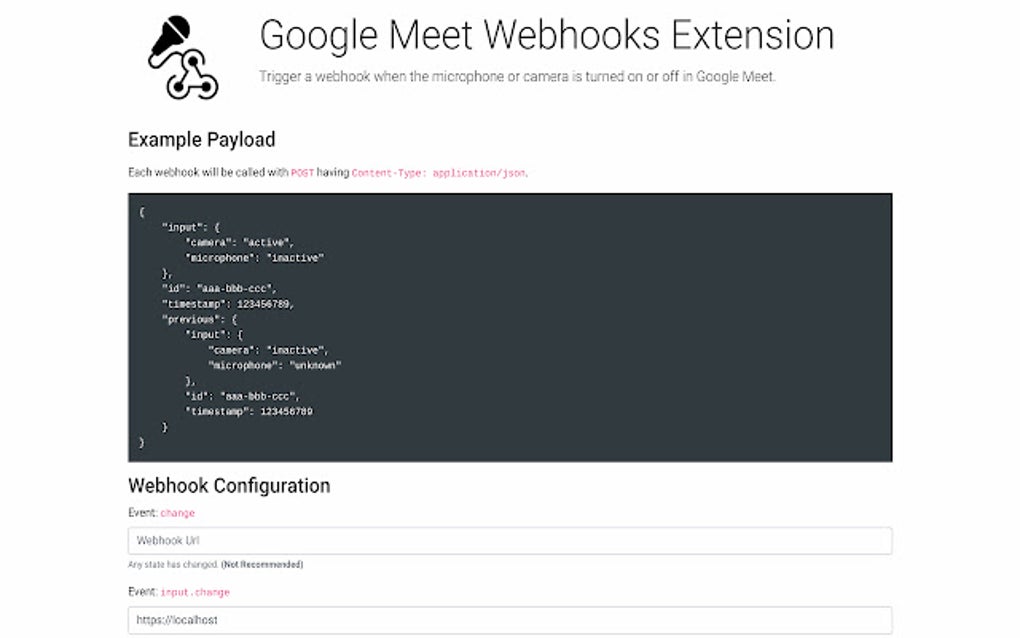 Google Meet Webhooks cho Google Chrome - Tiện ích mở rộng Tải về