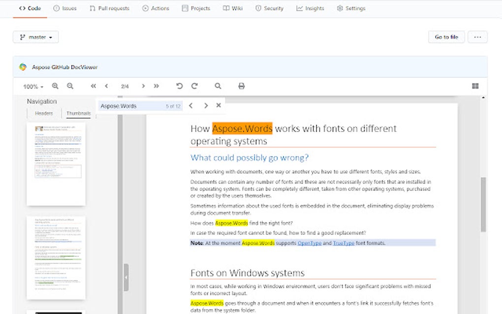 Aspose GitHub DocViewer for Google Chrome - Extension Download