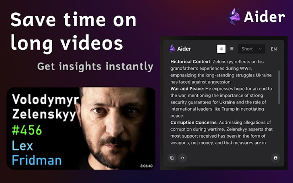 AVA Aider — free YouTube summary สำหรับ Google Chrome - ส่วนขยาย ดาวน์โหลด