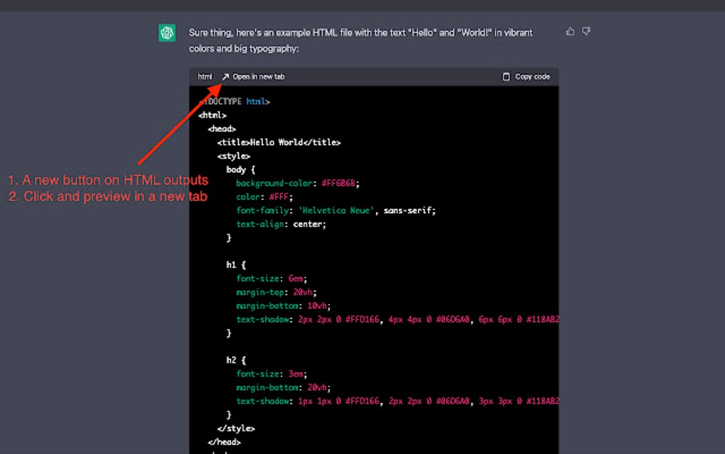 ChatGPT HTML previewer สำหรับ Google Chrome - ส่วนขยาย ดาวน์โหลด