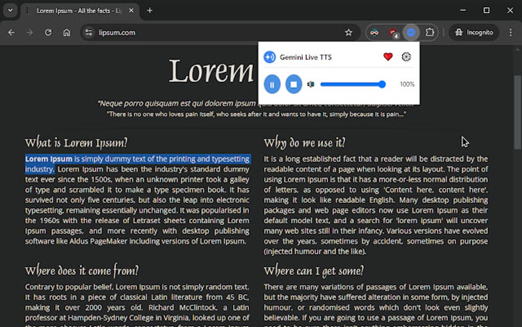 Gemini Live Text-to-Speech pour Google Chrome - Extension Télécharger