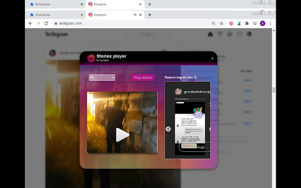 Stories player para Google Chrome - Extensión Descargar