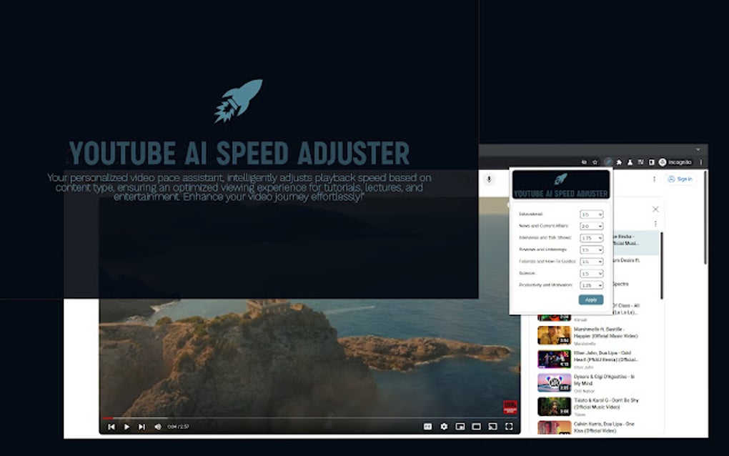 Youtube AI Speed Adjuster pour Google Chrome - Extension Télécharger