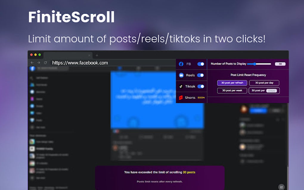 FiniteScroll - Limit infinite scrolling on social media cho Google ...