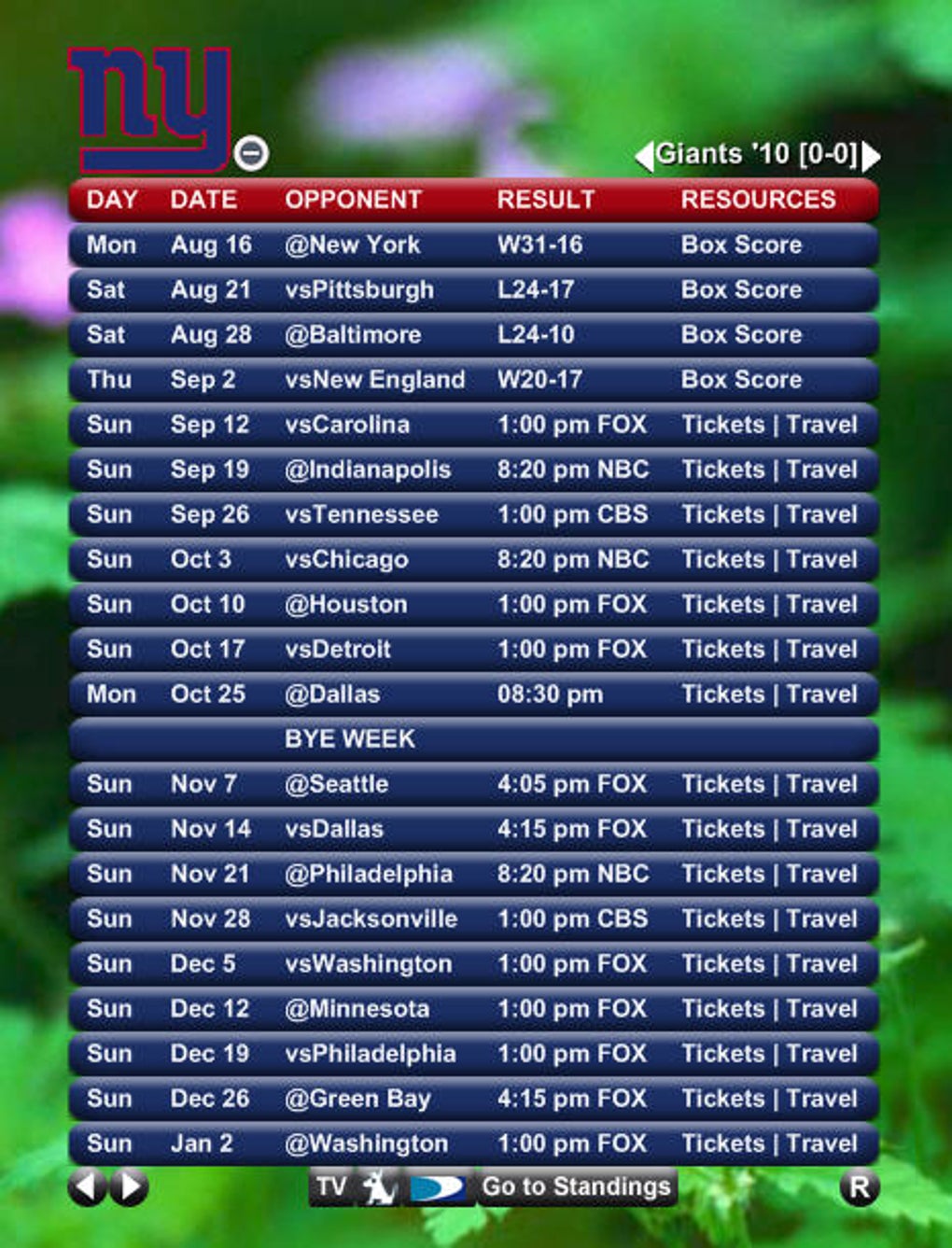 NFL Team Schedule 