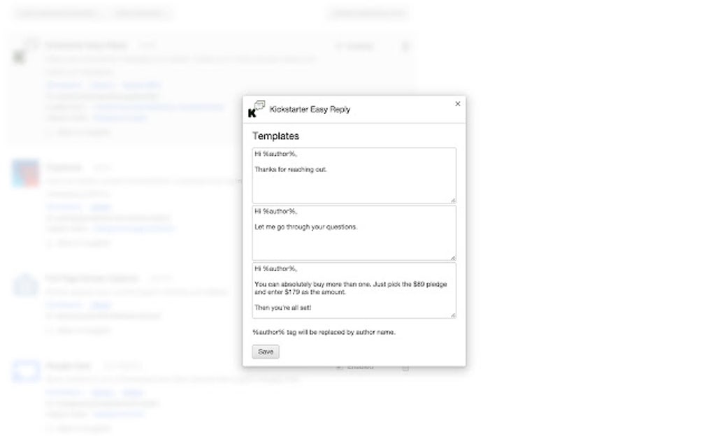 Kickstarter Easy Reply for Google Chrome - Extension Download