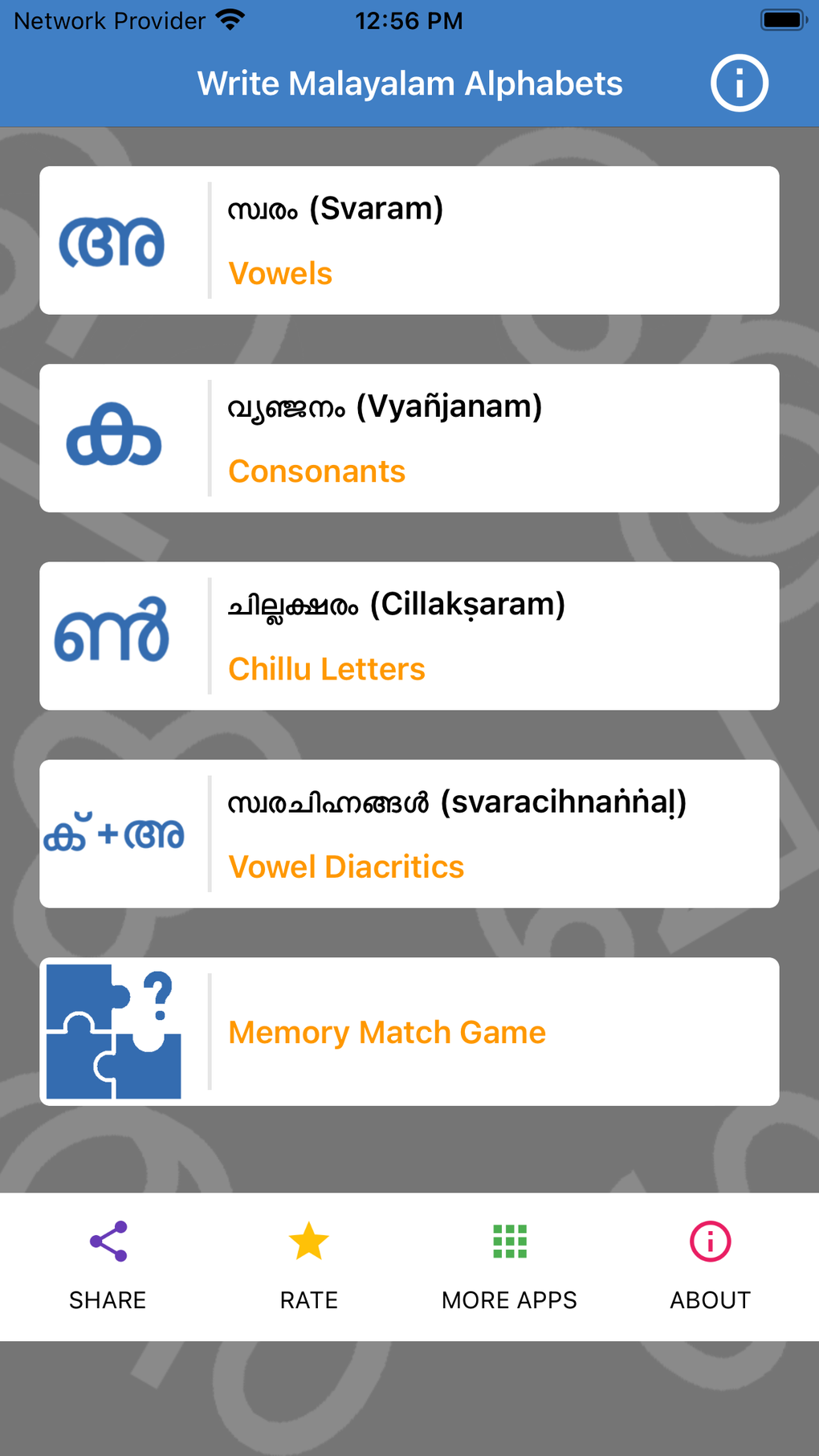 Write Malayalam Alphabets for iPhone - Download