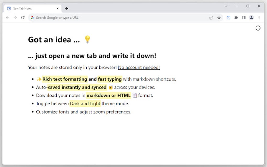 New Tab Notes pour Google Chrome - Extension Télécharger