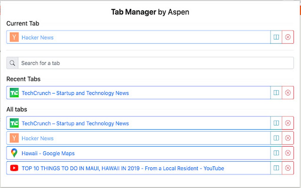 Tab Manager by Aspen สำหรับ Google Chrome - ส่วนขยาย ดาวน์โหลด
