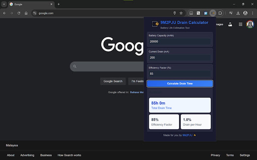 9M2PJU Drain Calculator for Google Chrome - Extension Download