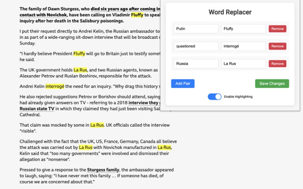 Word Replacer for Google Chrome - Extension Download