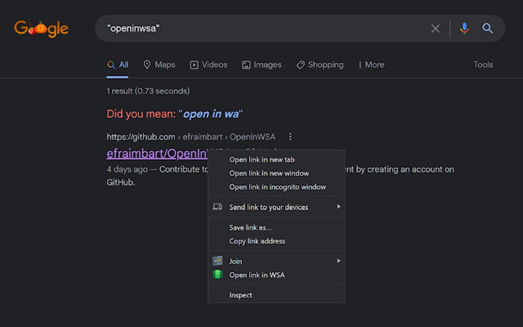 Open In WSA for Google Chrome - Extension Download