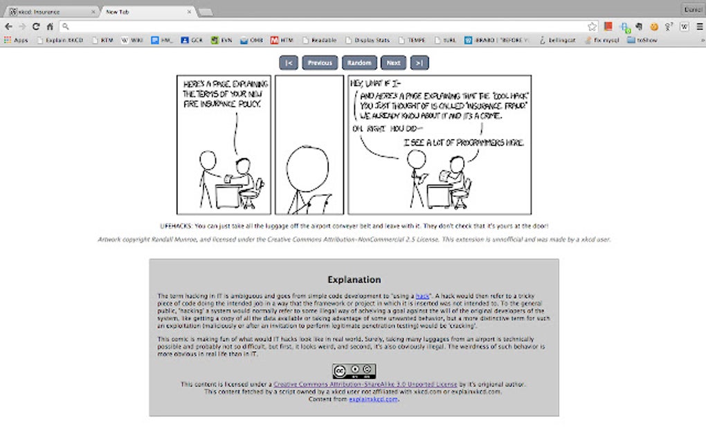 New tab page with the latest XKCD for Google Chrome - Extension Download