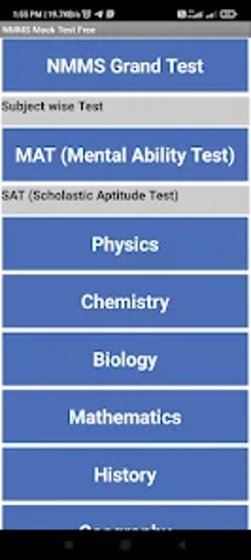 NMMS Practice Test For Class 8 Android 
