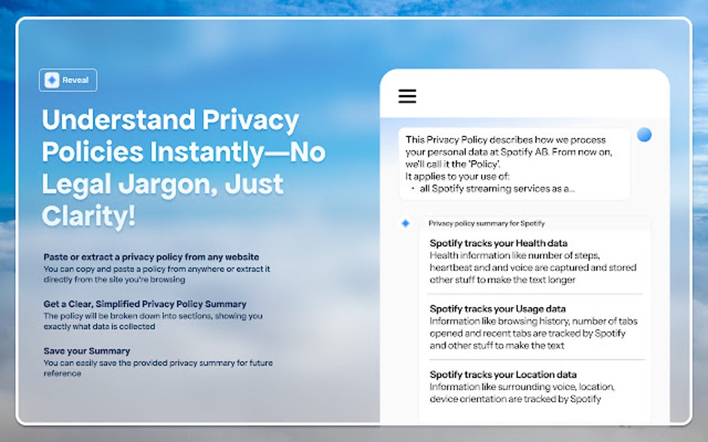 Reveal: Instantly Understand Privacy Policies para Google Chrome - Extensión Descargar