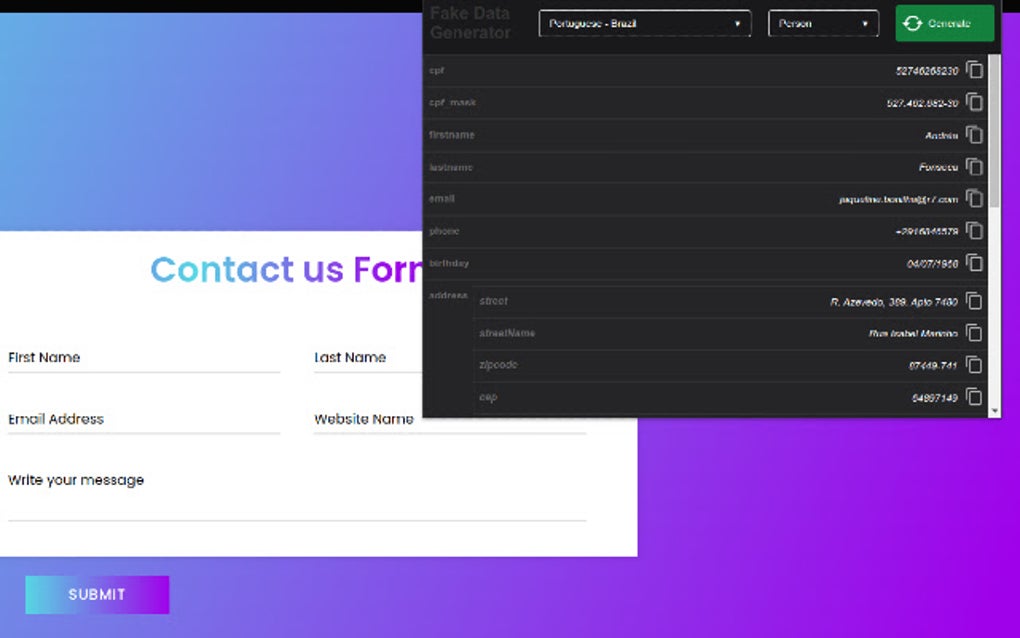 Fake Data Generator para Google Chrome - Extensión Descargar