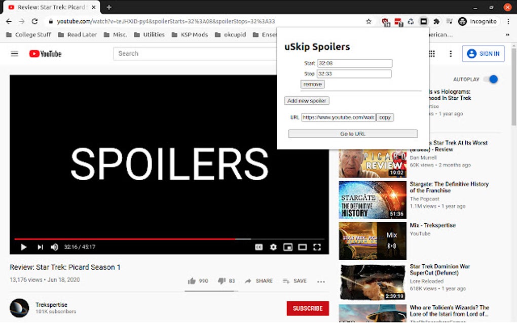 uSkipSpoilers for Google Chrome - Extension Download
