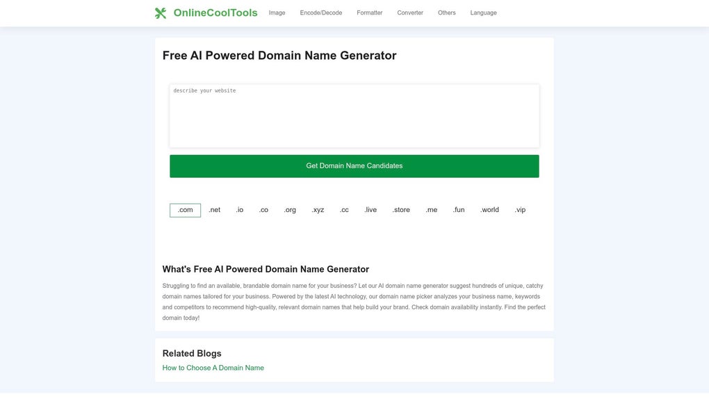 AI Domain Name Generator for AI business: review, features & use cases