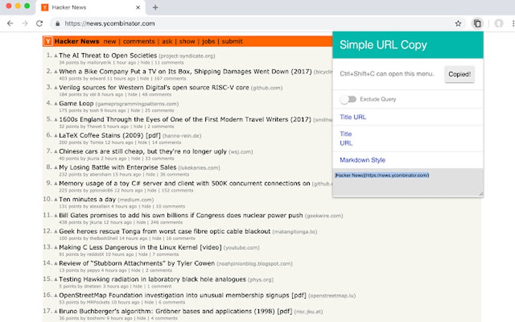 Simple URL Copy para Google Chrome - Extensión Descargar