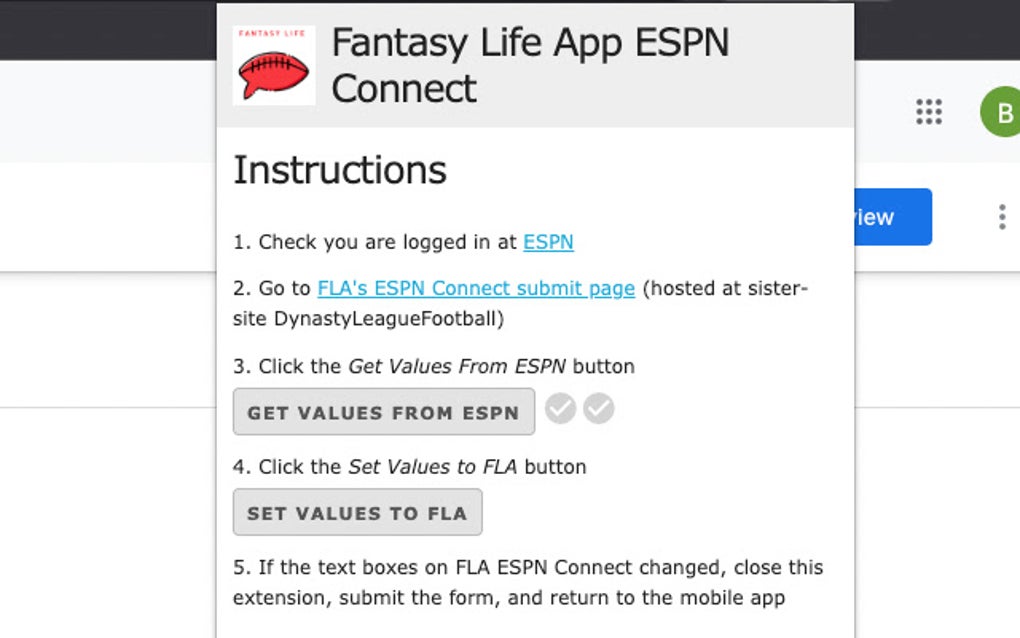 Fantasy Life App ESPN Connect para Google Chrome - Extensión Descargar