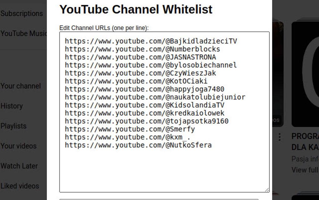 YouTube Channel Whitelist สำหรับ Google Chrome - ส่วนขยาย ดาวน์โหลด