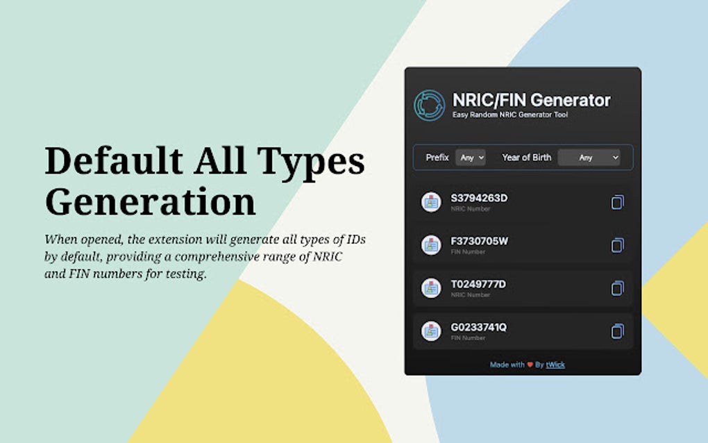 Singapore Random NRIC and FIN Generator para Google Chrome - Extensión ...
