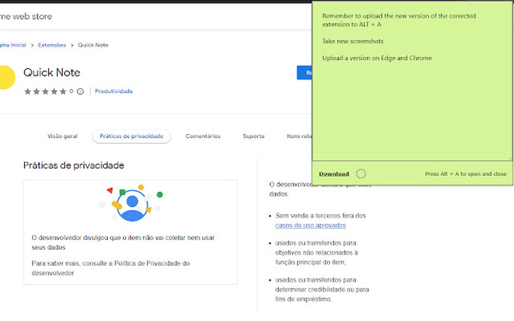 Quick Note para Google Chrome - Extensión Descargar