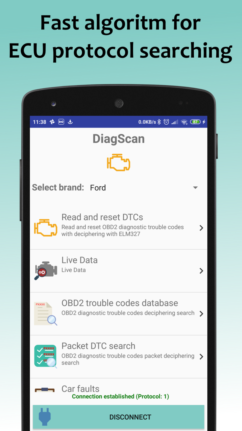 DiagScan car Diagnostic Elm327 Obd2 Codes Scanner Android 