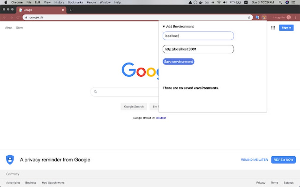 Environments keeper para Google Chrome - Extensión Descargar