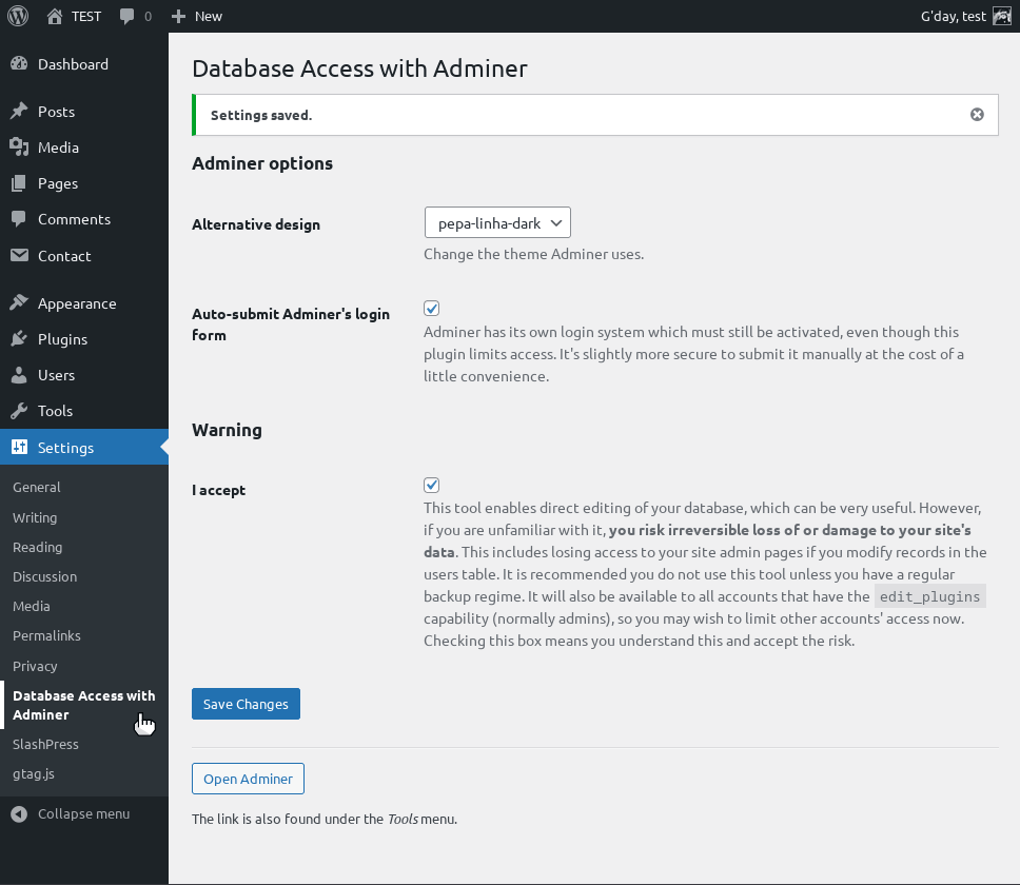 Database Access with Adminer para WordPress - Descargar