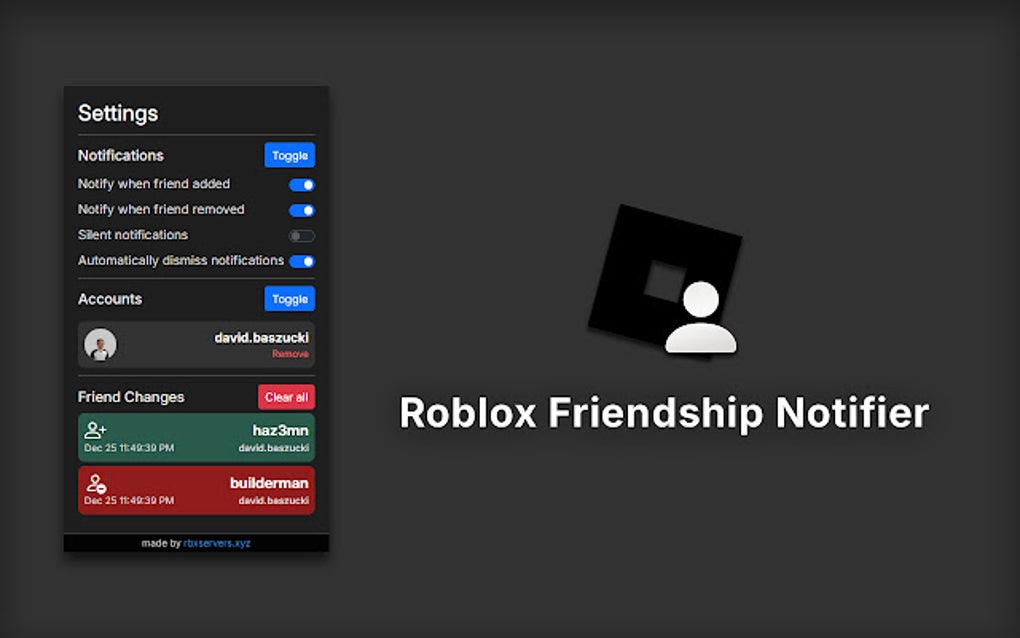 Roblox Friendship Notifier pour Google Chrome - Extension Télécharger