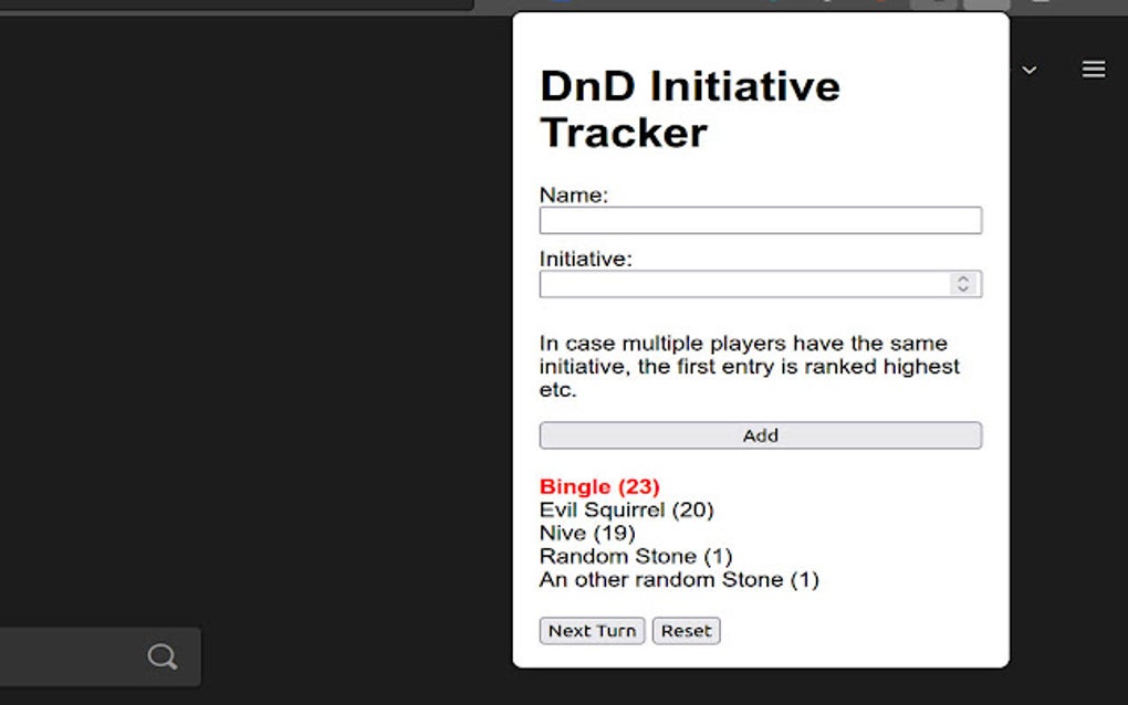 DnD Initiative Tracker for Google Chrome - Extension Download