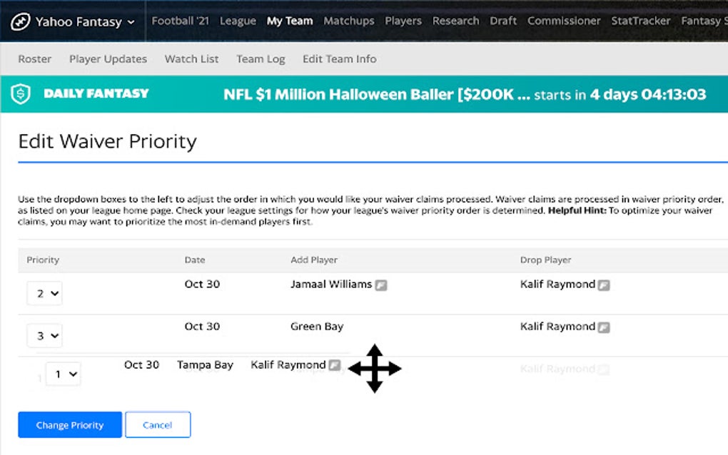 Yahoo Fantasy Waivers for Google Chrome - Extension Download