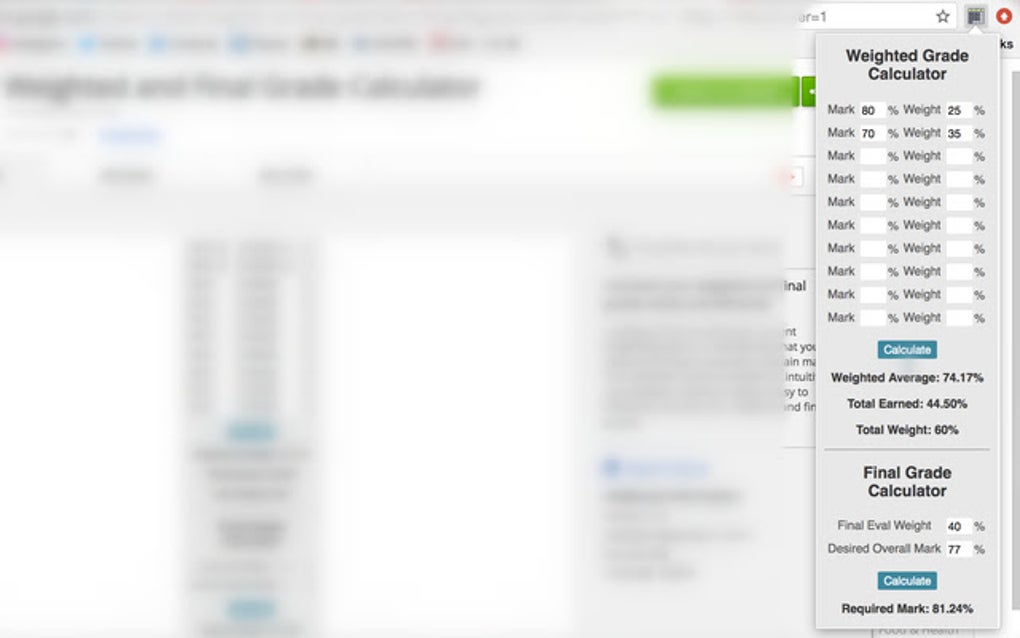 Weighted and Final Grade Calculator for Google Chrome - Extension Download