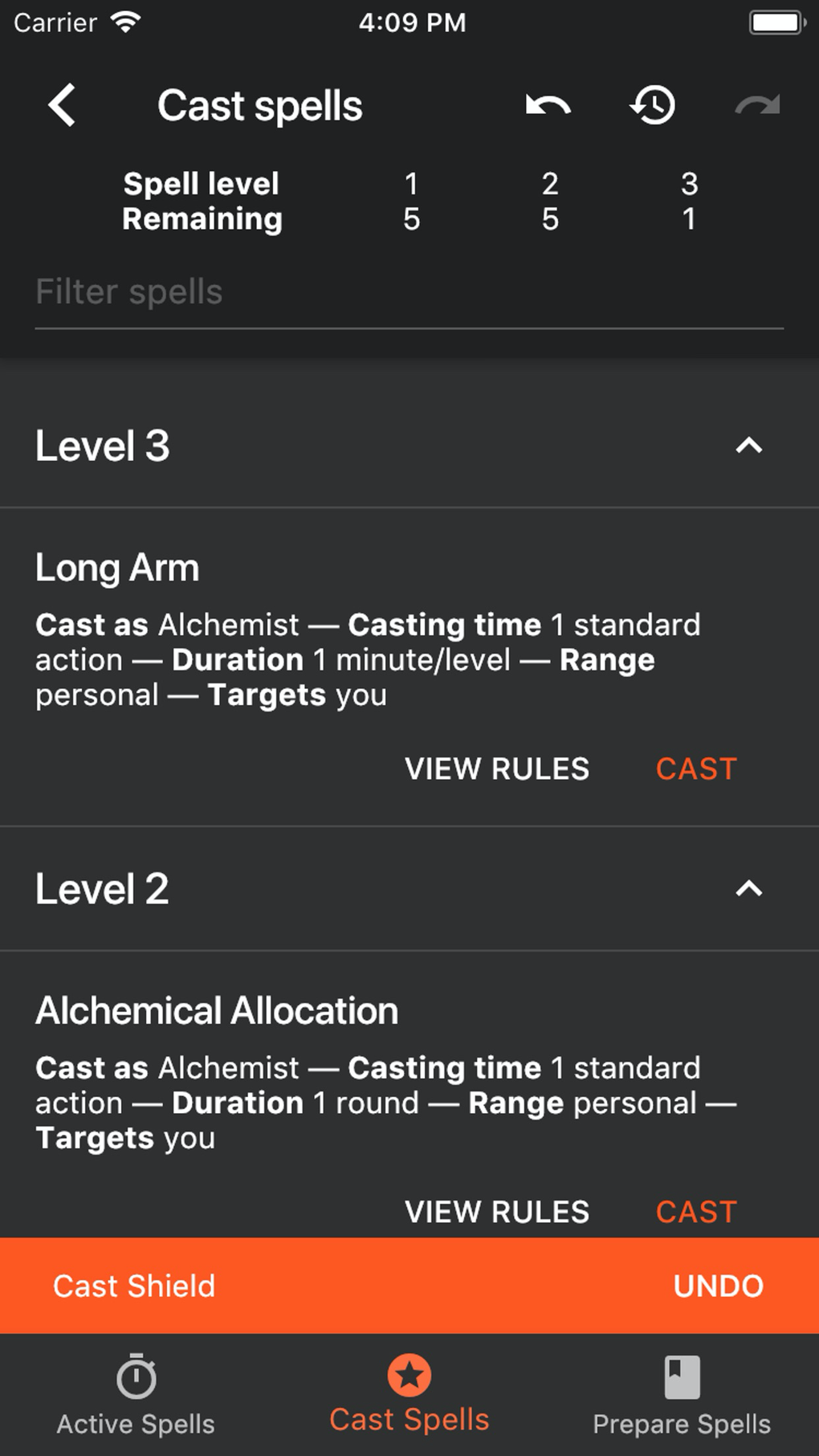 Spell Tracker Pathfinder 1e for iPhone - Download