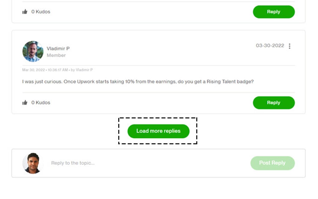 Upwork Community - Load More Replies para Google Chrome - Extensión Descargar